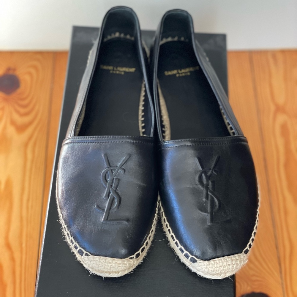 Saint Laurent Ysl Leather Espadrille Flats - Gem
